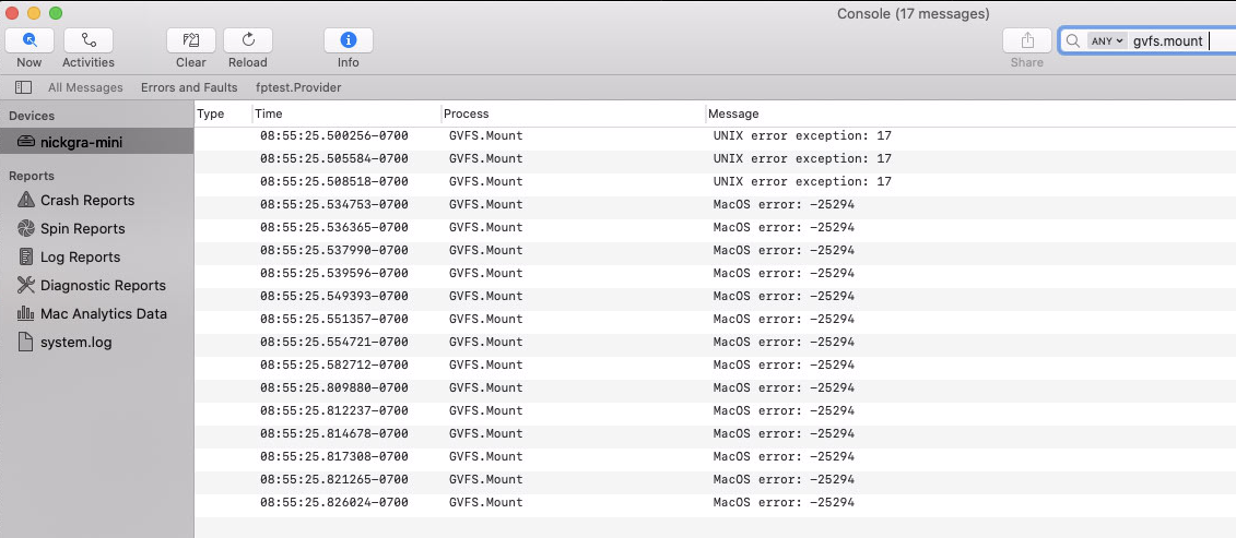 Mac: GVFS.Mount logging errors in Console when starting up in Catalina · Issue #1334 · microsoft ...