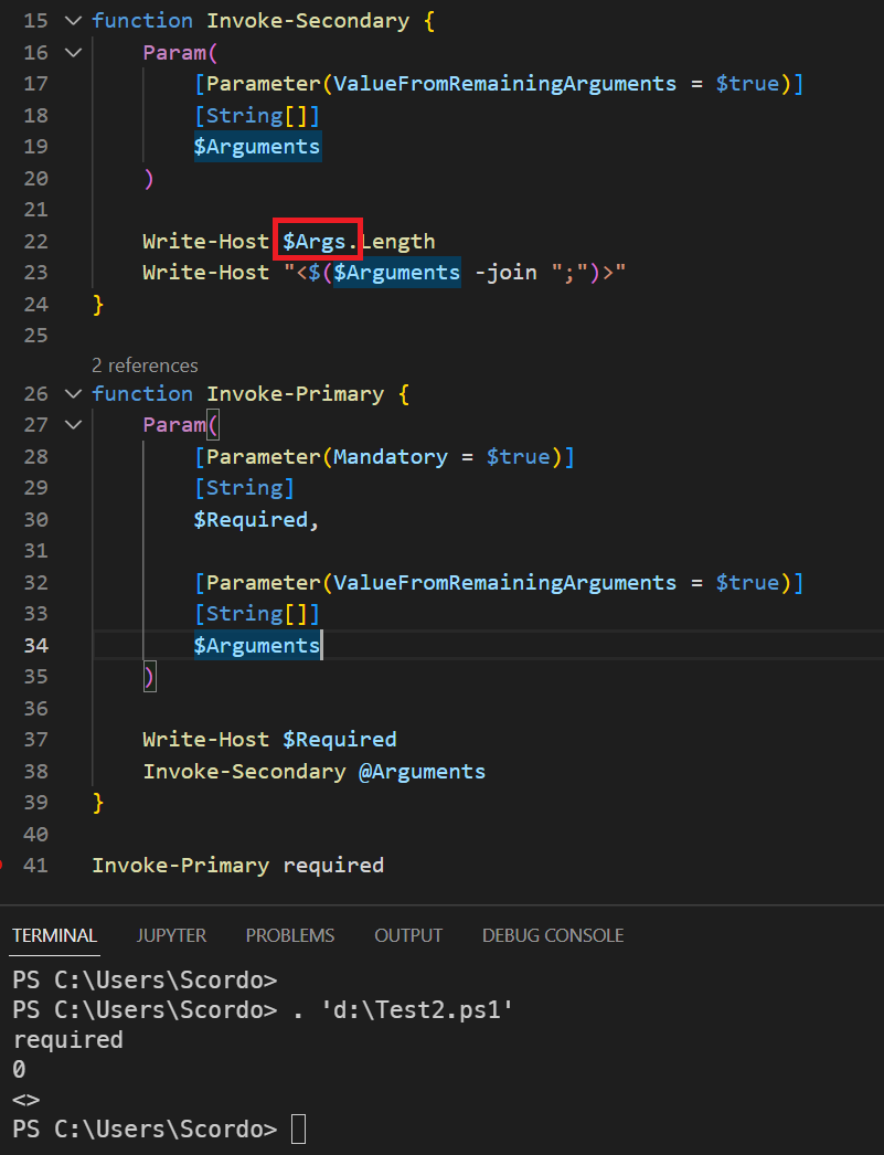 Forwarding empty ValueFromRemainingArguments argument using splatting regressed in 7.3.0 to be ...