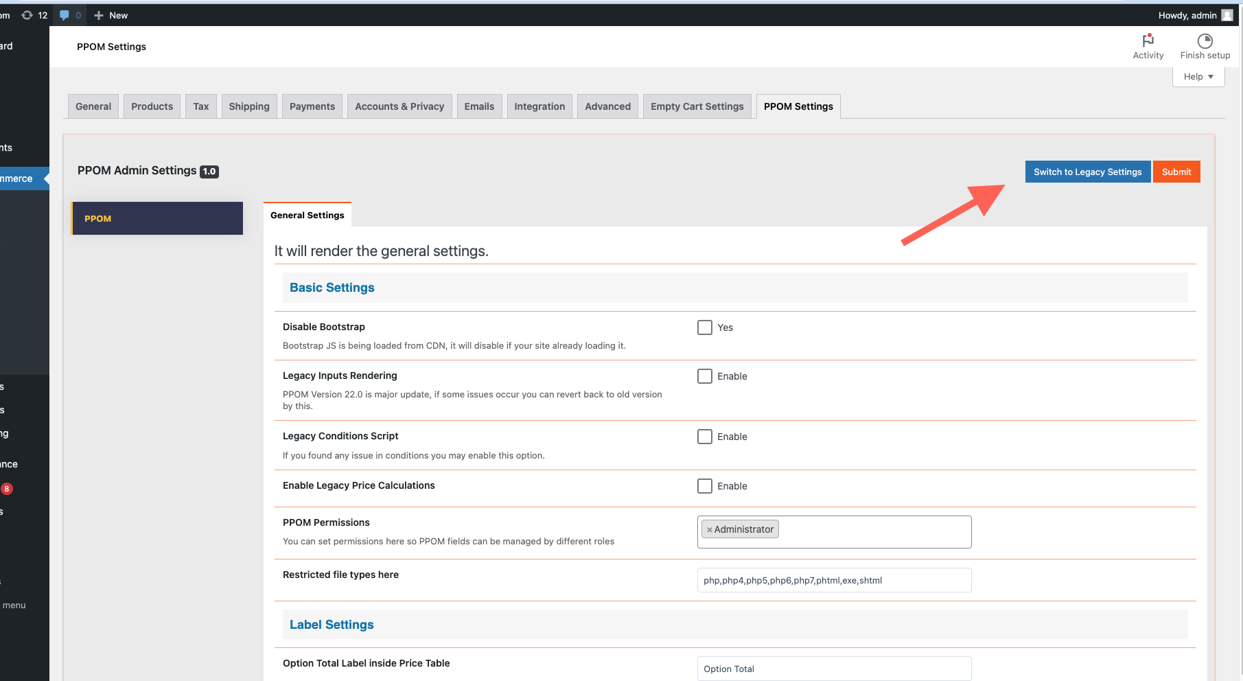 for the new installations; do not show "switch to legacy settings ...