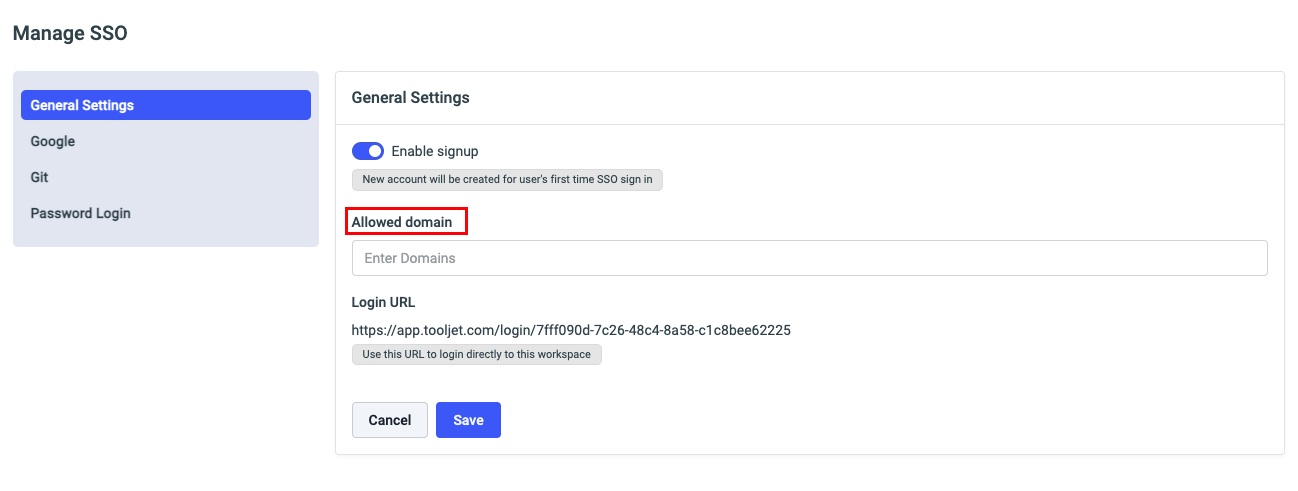 typo: label should be `Allowed domains` · Issue #3135 · ToolJet/ToolJet · GitHub