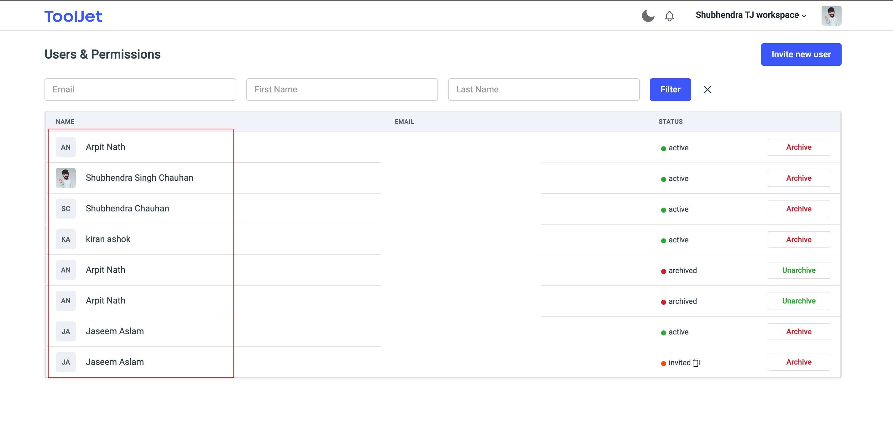 Change sort to lexicographic order on first name in Manage Users · Issue #4296 · ToolJet/ToolJet ...