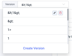 Newly created version shows HTML entities instead of the actual version