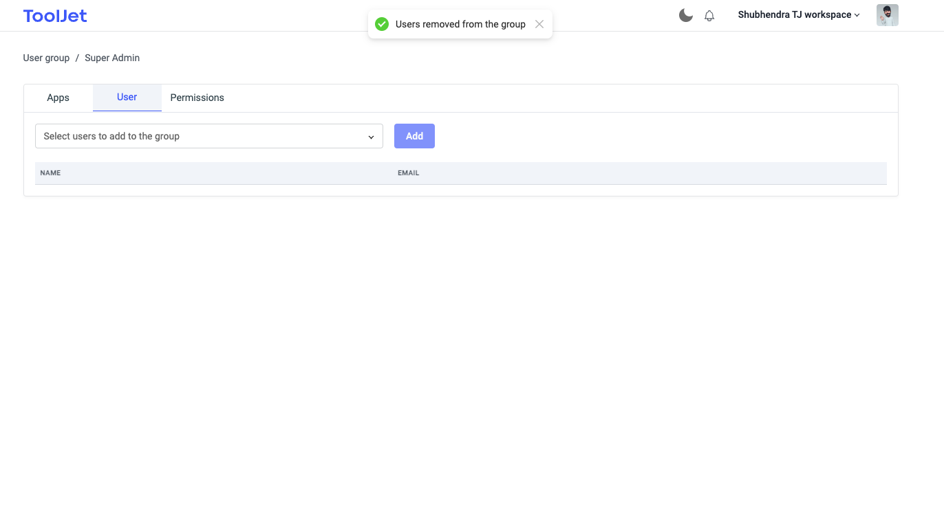 fix the error message: Users removed from the group · Issue #4452 · ToolJet/ToolJet · GitHub