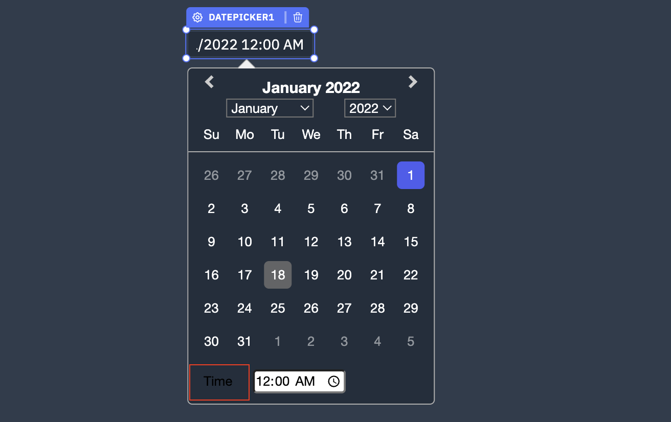 [dark mode] fix text color of `Time` in datepicker · Issue #6270 · ToolJet/ToolJet · GitHub