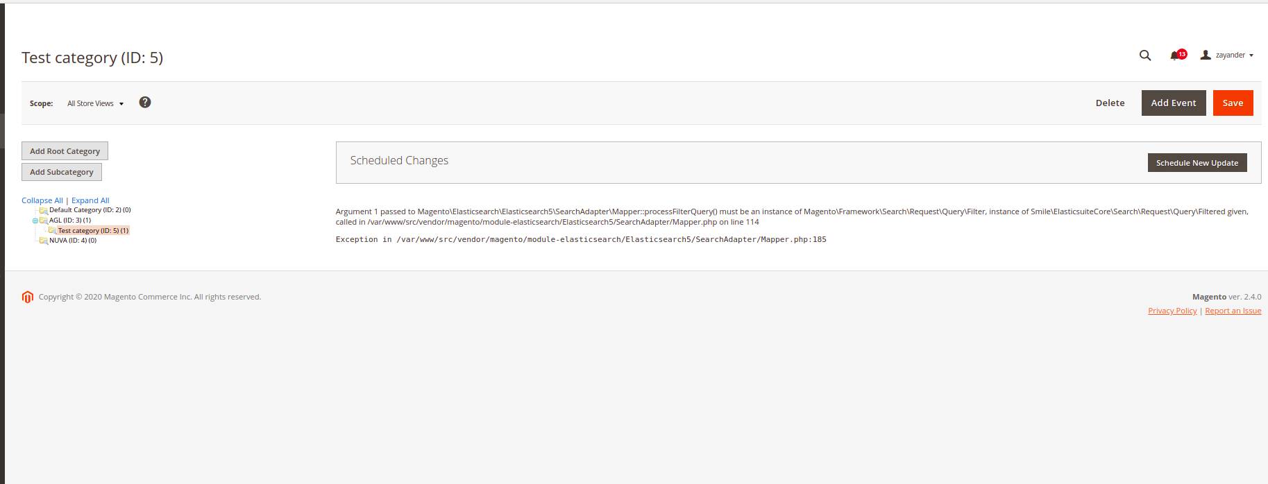 Smile\ElasticsuiteCore\Search\Request\Query\Filtered given type error when a new category ...