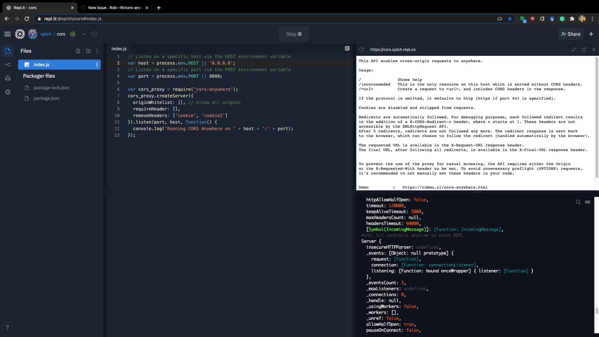 No Server Response (Repl.it) · Issue #263 · Rob--W/cors-anywhere · GitHub