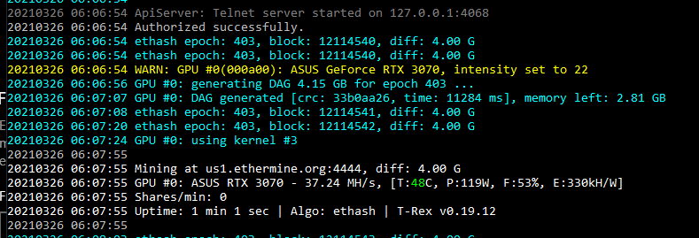 RTX 3070 - Started to show LOW Hashrate 1 day ago. (36MH/s) / Detail ...