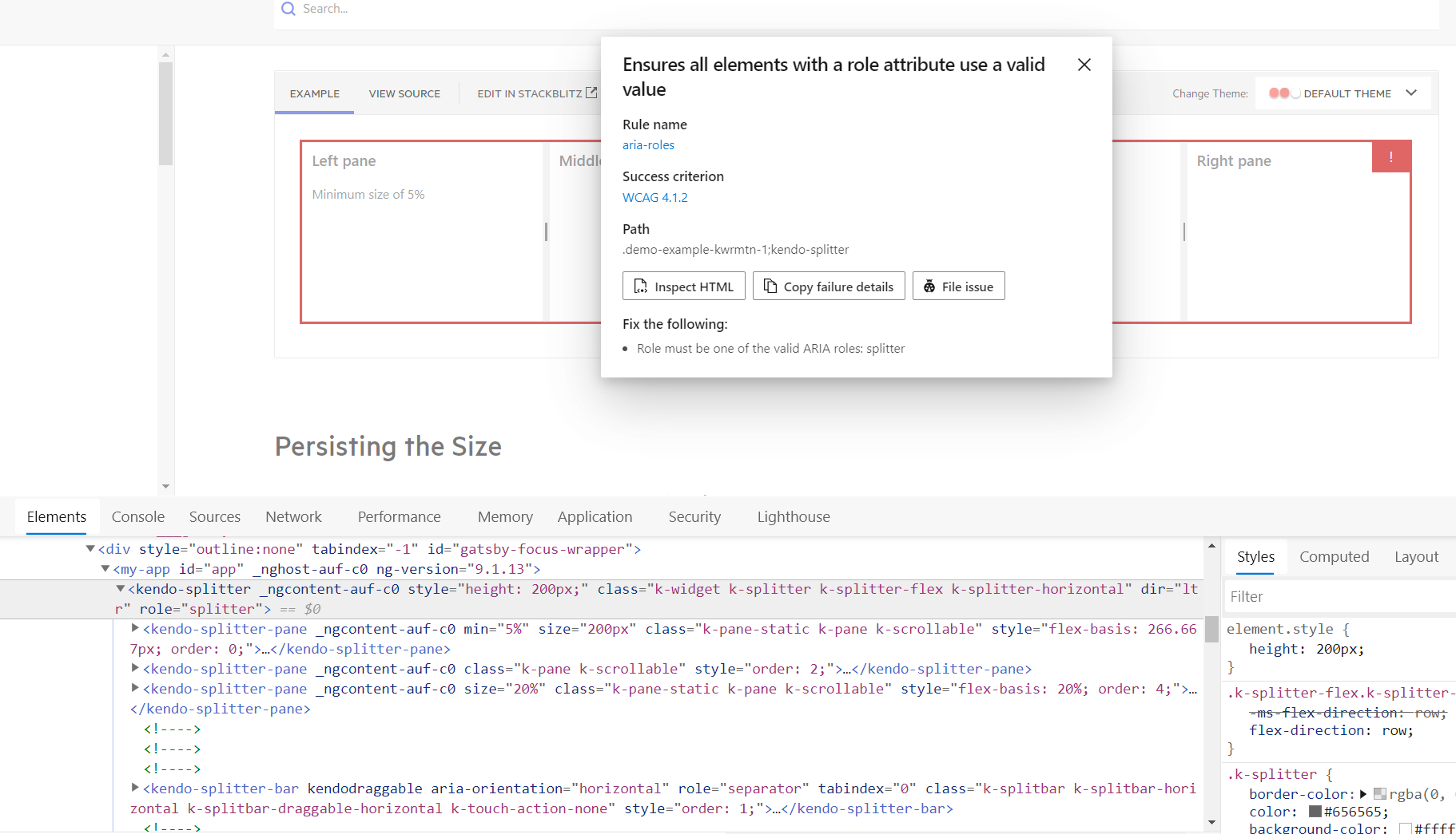 Accessibility Issue With Kendo Splitter · Issue 3266 · Telerik Kendo Angular · Github