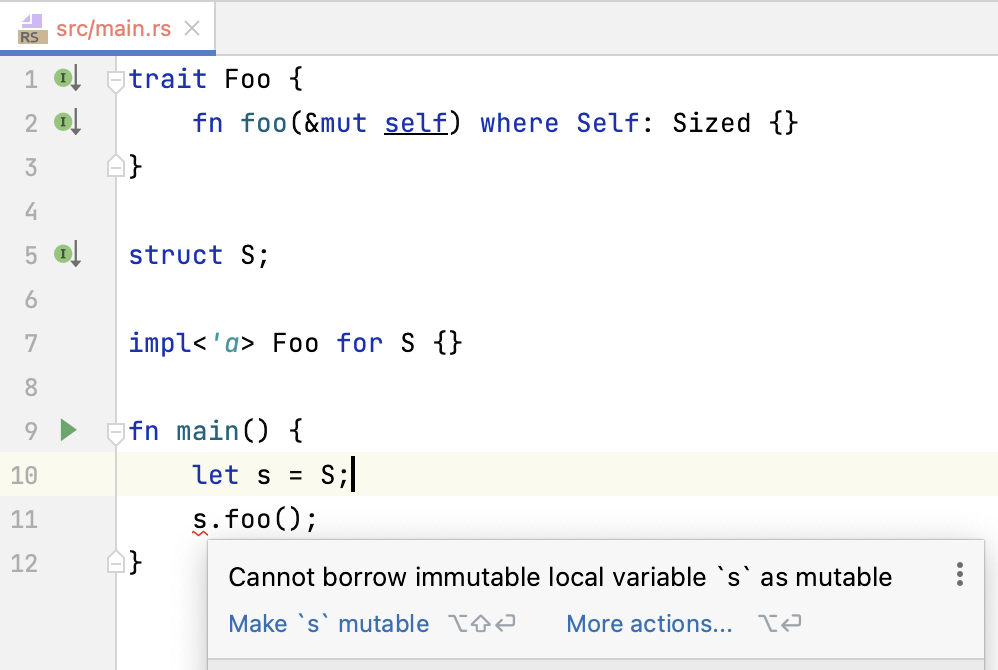 E0569 is not detected for methods implemented for mutable reference · Issue #9448 · intellij ...
