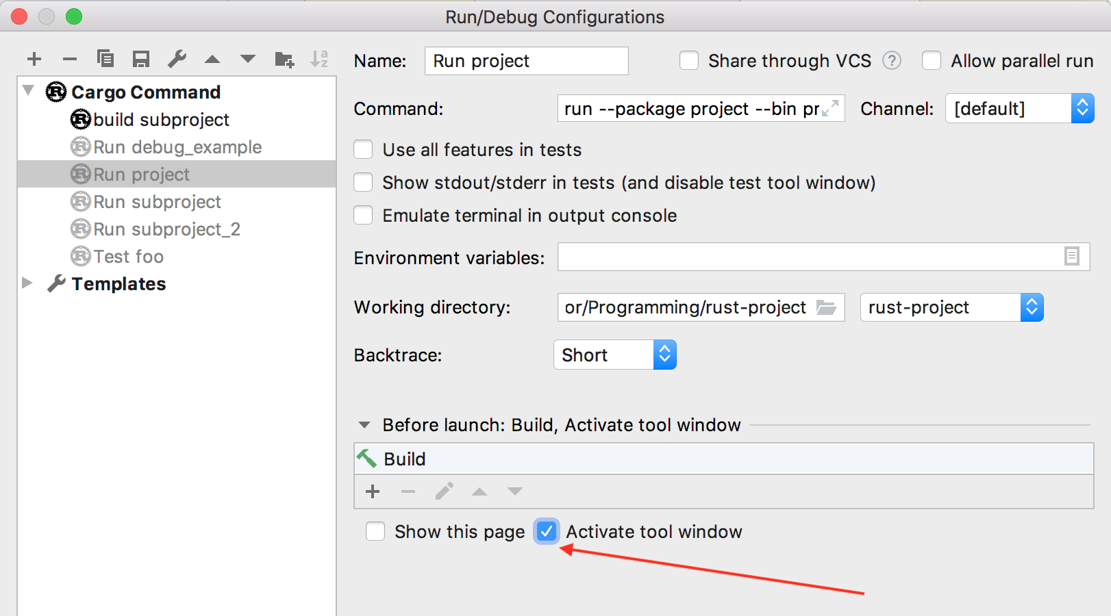 Cargo run configurations don't take into account "Activate tool window" option · Issue #4535 ...