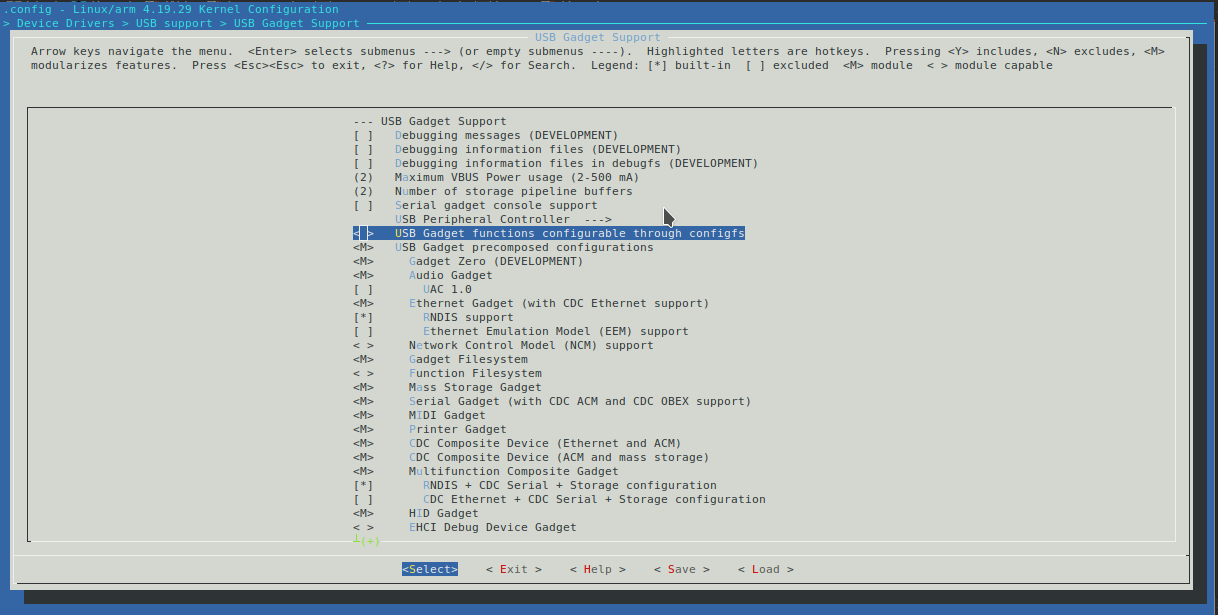 Raspbian distro is missing module (usb_f_fs ) -- no write access to configFS /sys/kernel/config ...