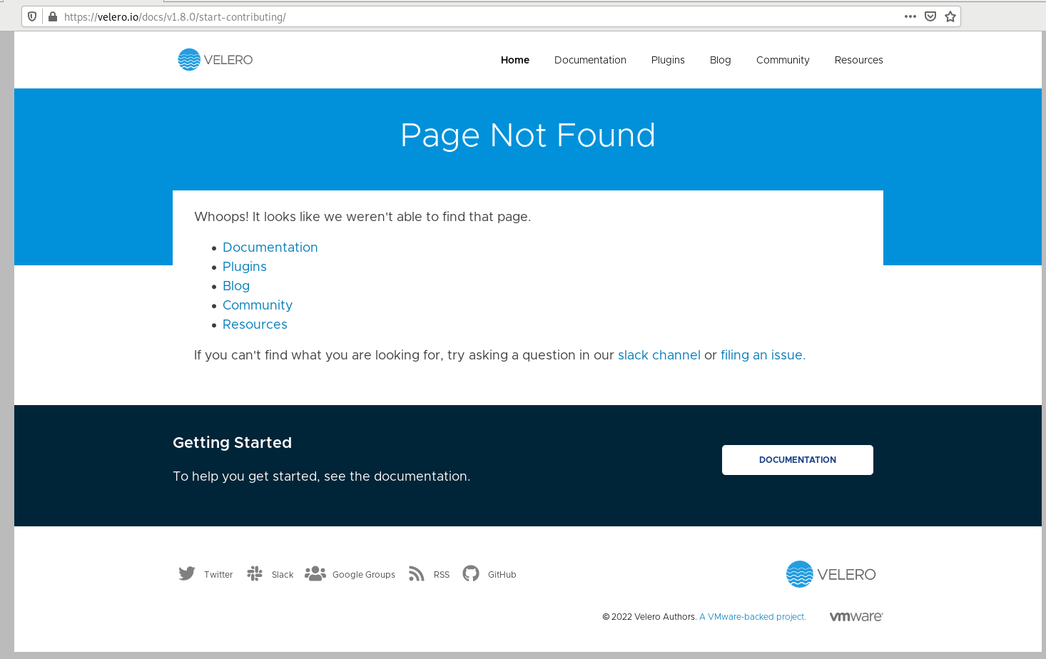 [Doc] start contributing page not found · Issue #4722 · vmware-tanzu/velero · GitHub