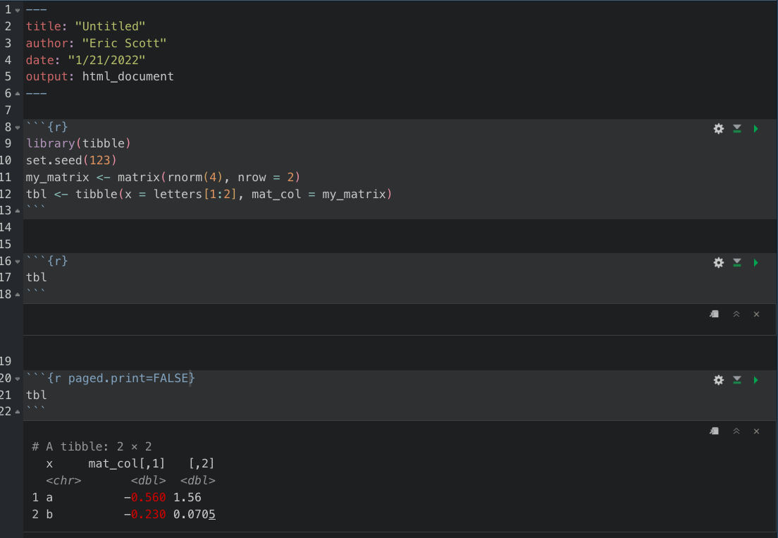 tibbles with matrix-columns do not display in inline .Rmd output with paged.print=TRUE · Issue ...