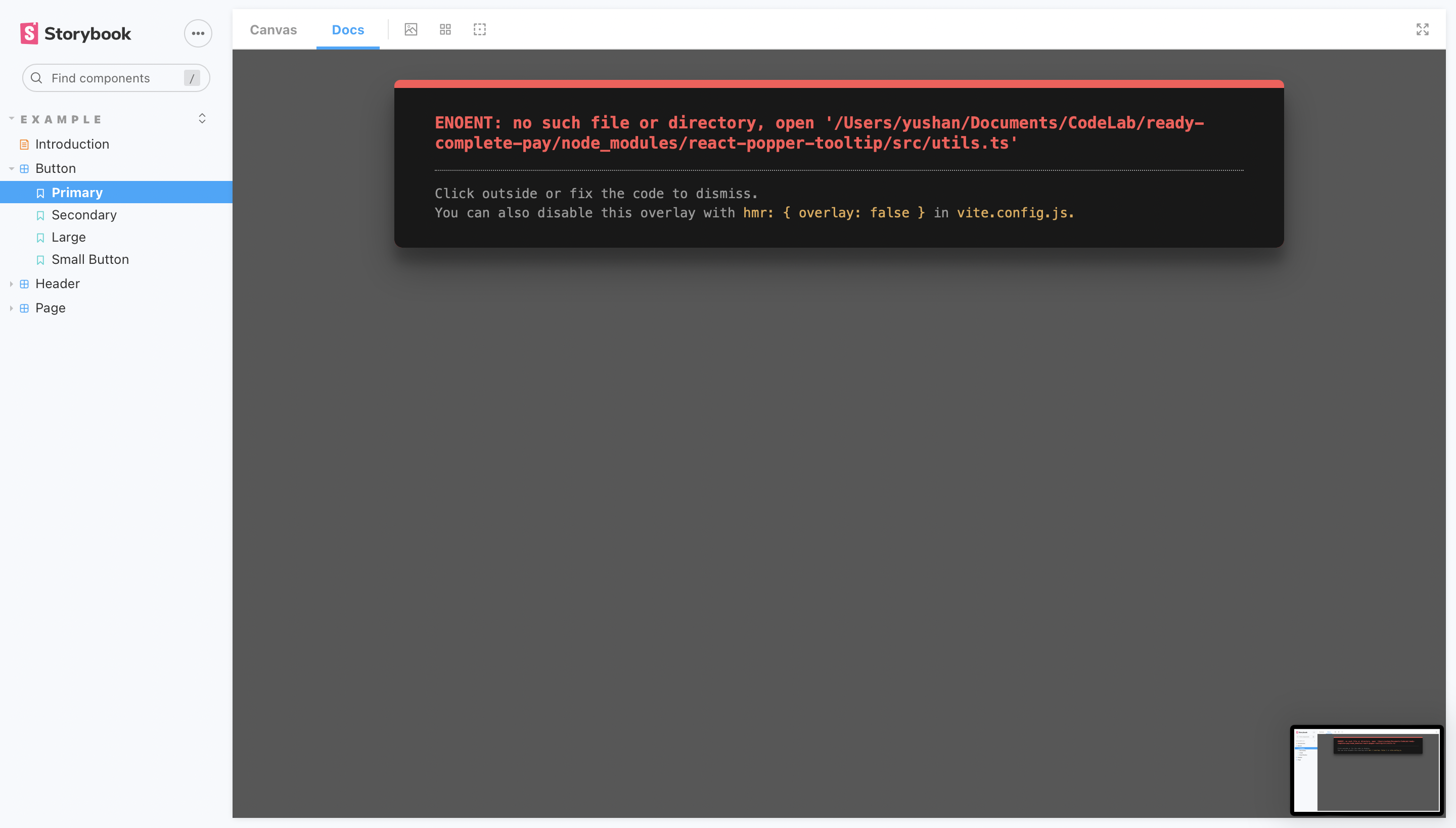 Docs tab is not working in Storybook with Vite.js · Issue #17366 · storybookjs/storybook · GitHub