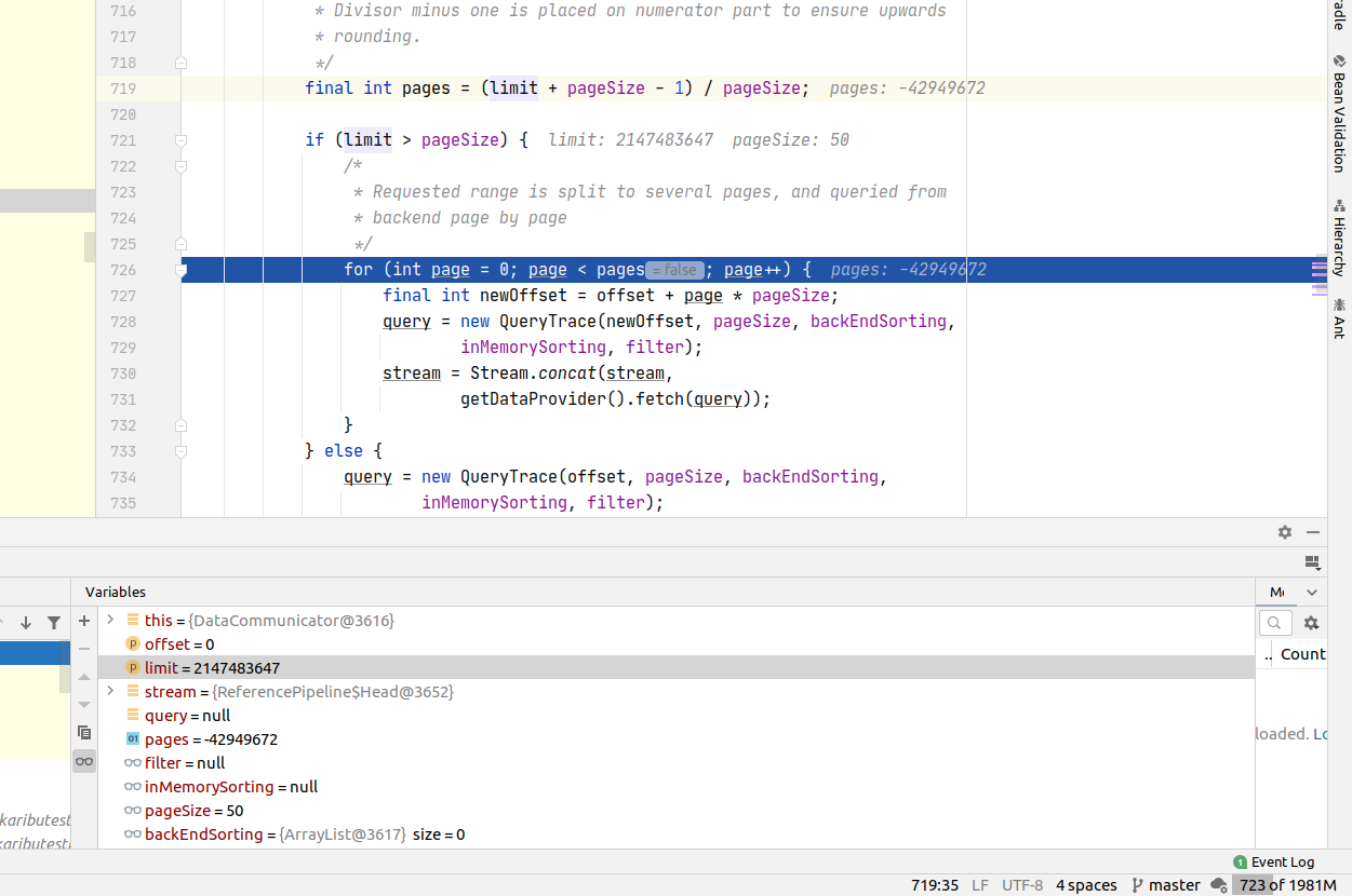 Integer overflow in DataCommunicator.fetchFromProvider() · Issue #8828 · vaadin/flow · GitHub