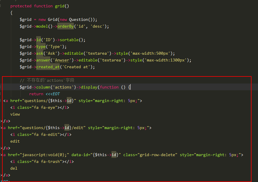 修改$grid->actions()列的样式 · Issue #3290 · z-song/laravel-admin · GitHub