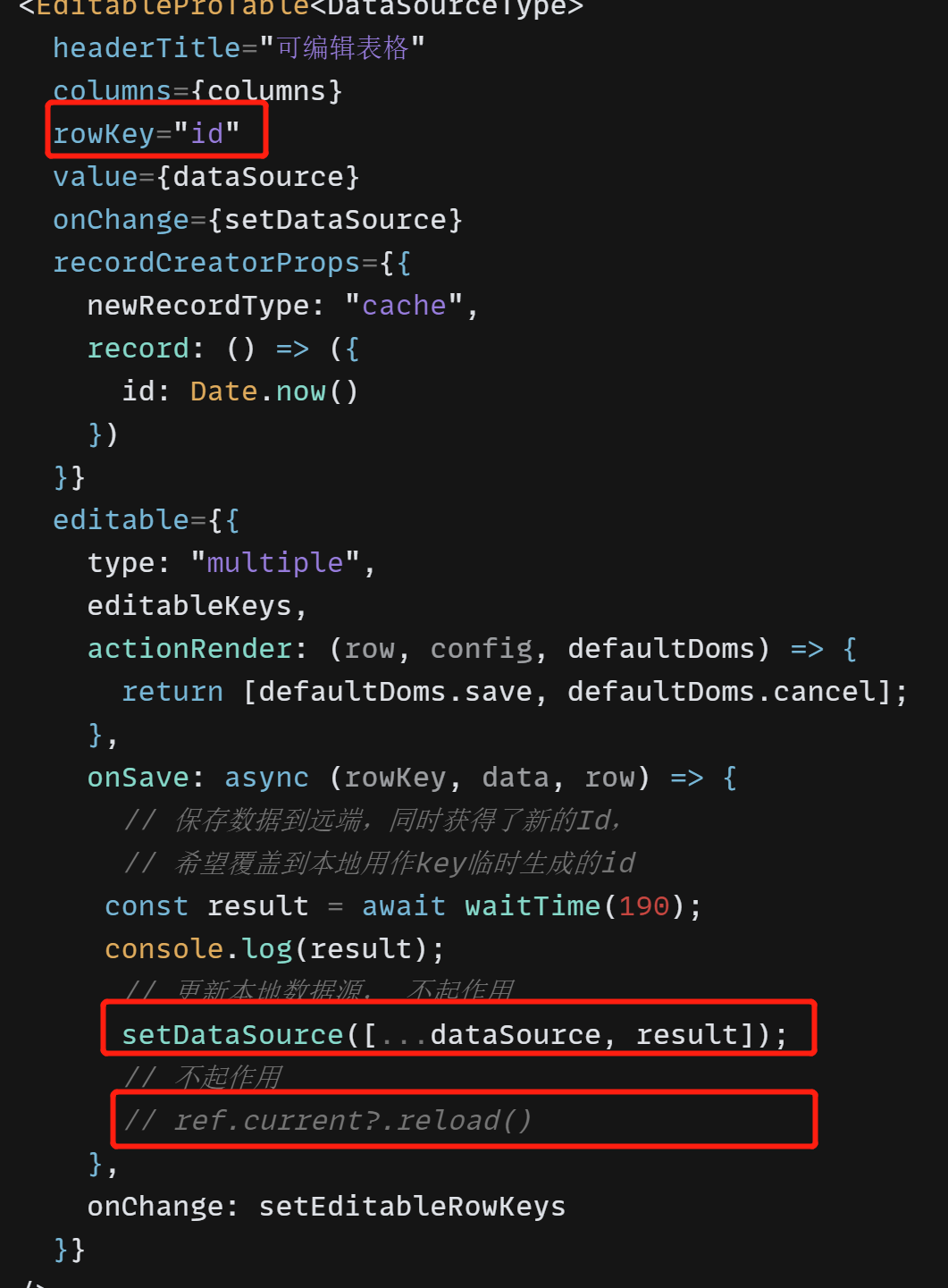 🧐[问题]EditableProTable 可编辑表格新添加一行onSave后如何替代本地临时生成的id？ · Issue #3910 · ant-design/pro-components ...