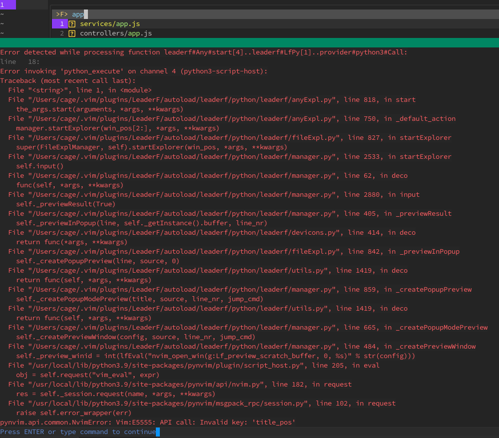 预览 :LeaderF file 结果报错了 · Issue #1020 · Yggdroot/LeaderF · GitHub