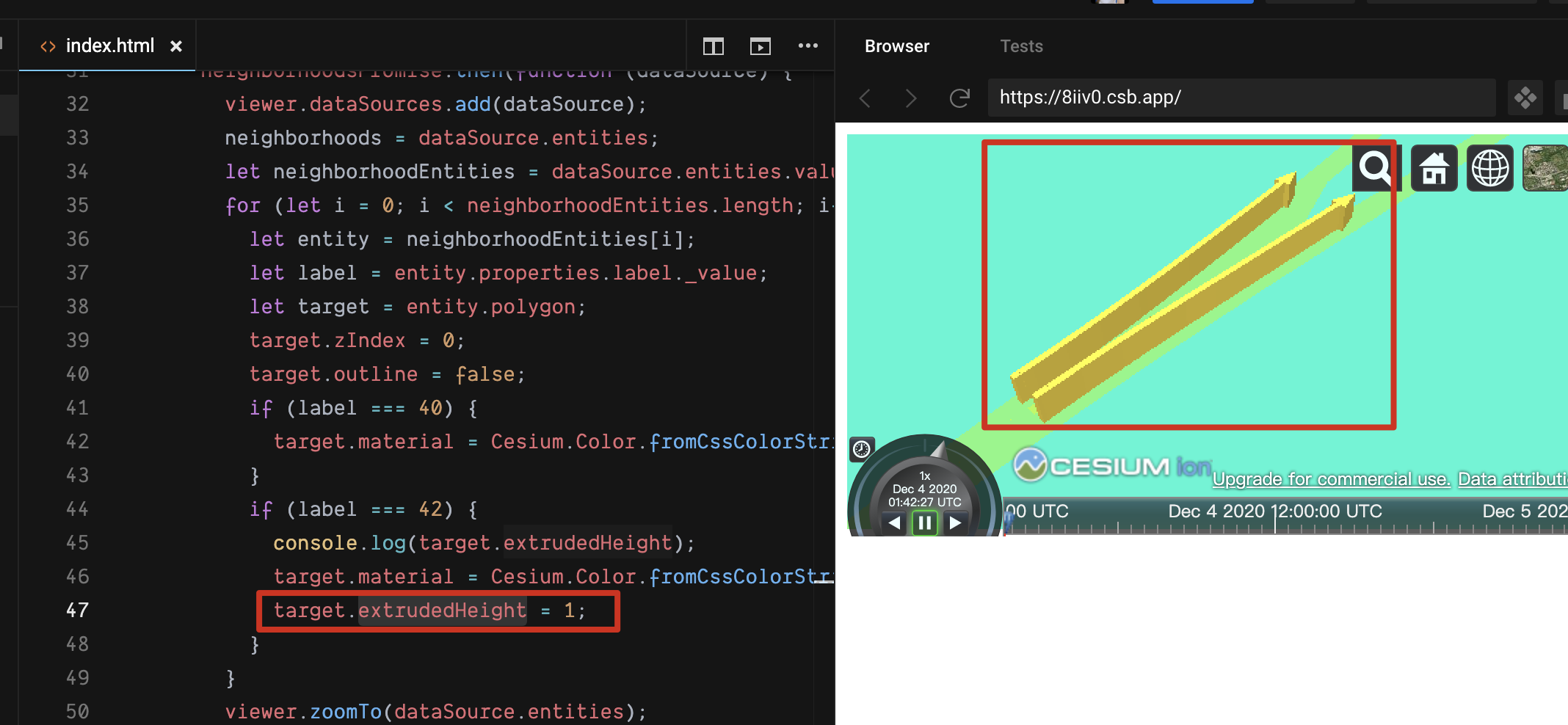 extrudedHeight setting 0.2 or 1, expression is the same · Issue #9263 · CesiumGS/cesium · GitHub