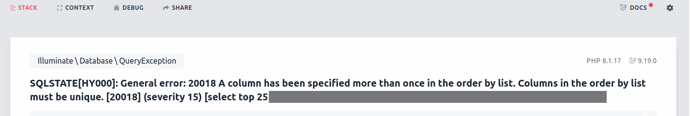 BulkAction : General error: 20018 A column has been specified more than once in the order by ...