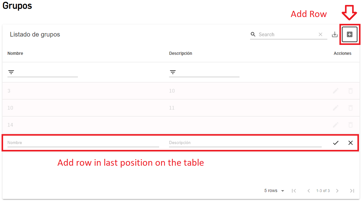How to position the add row to the first position instead the last position on the table ...