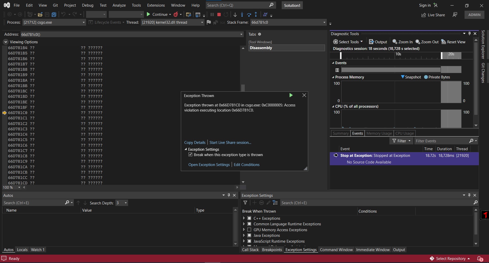 csgo.exe crash after injecting - Debug · Issue #3724 · danielkrupinski/Osiris · GitHub