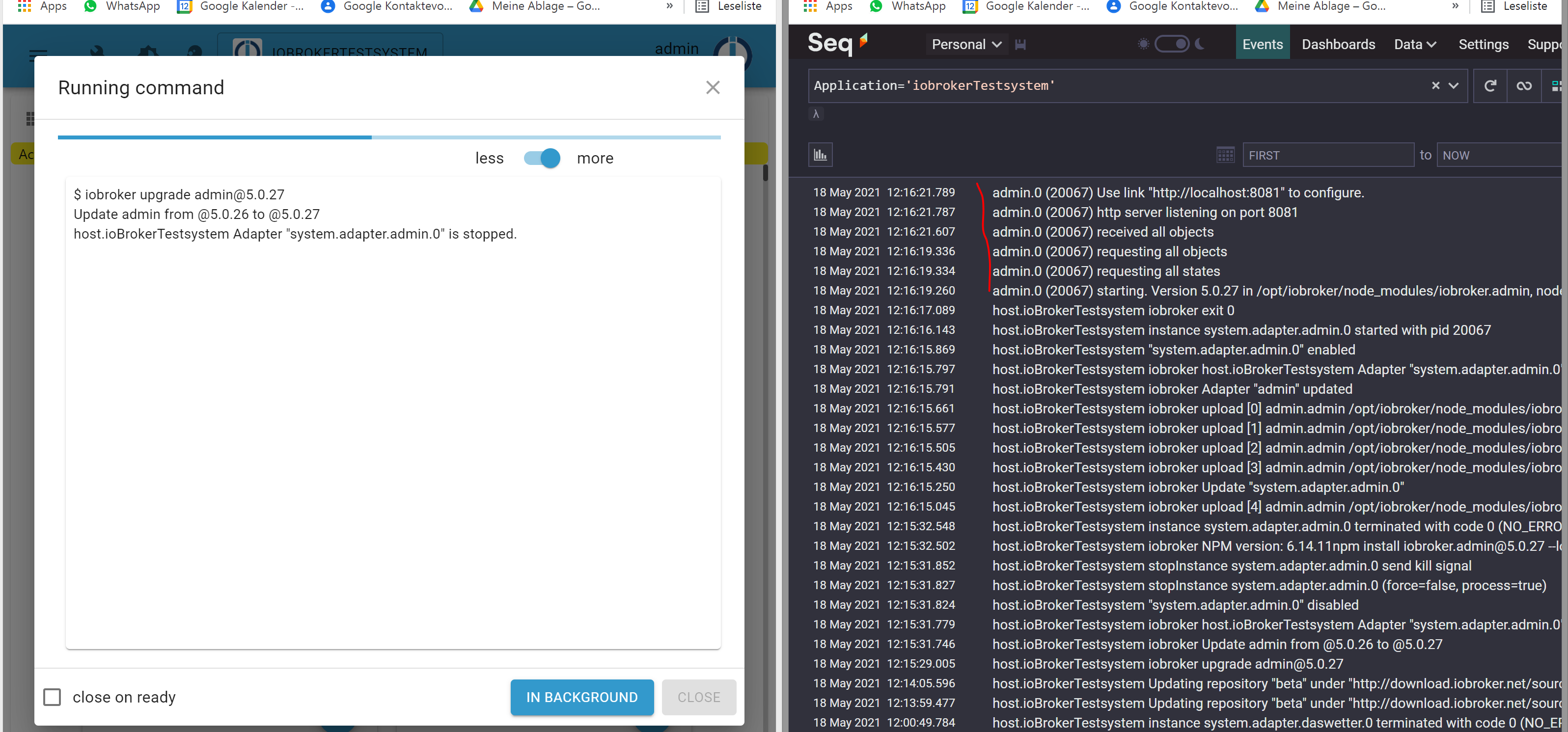No progress or feedback in updatewindow after update of Admin adapter · Issue #742 · ioBroker ...