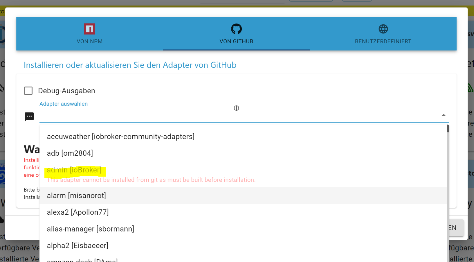Error message after Github install does not help inexperienced users · Issue #527 · ioBroker ...