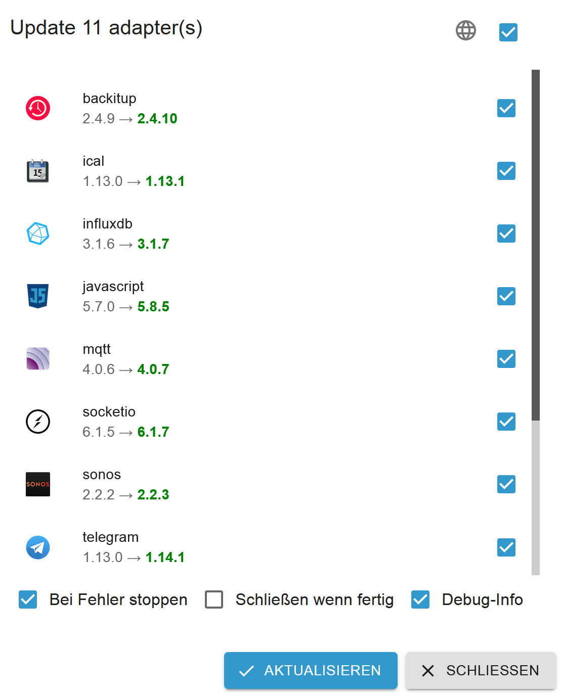 Make adapter changelog accessable in menu for multiple adapter update · Issue #1579 · ioBroker ...