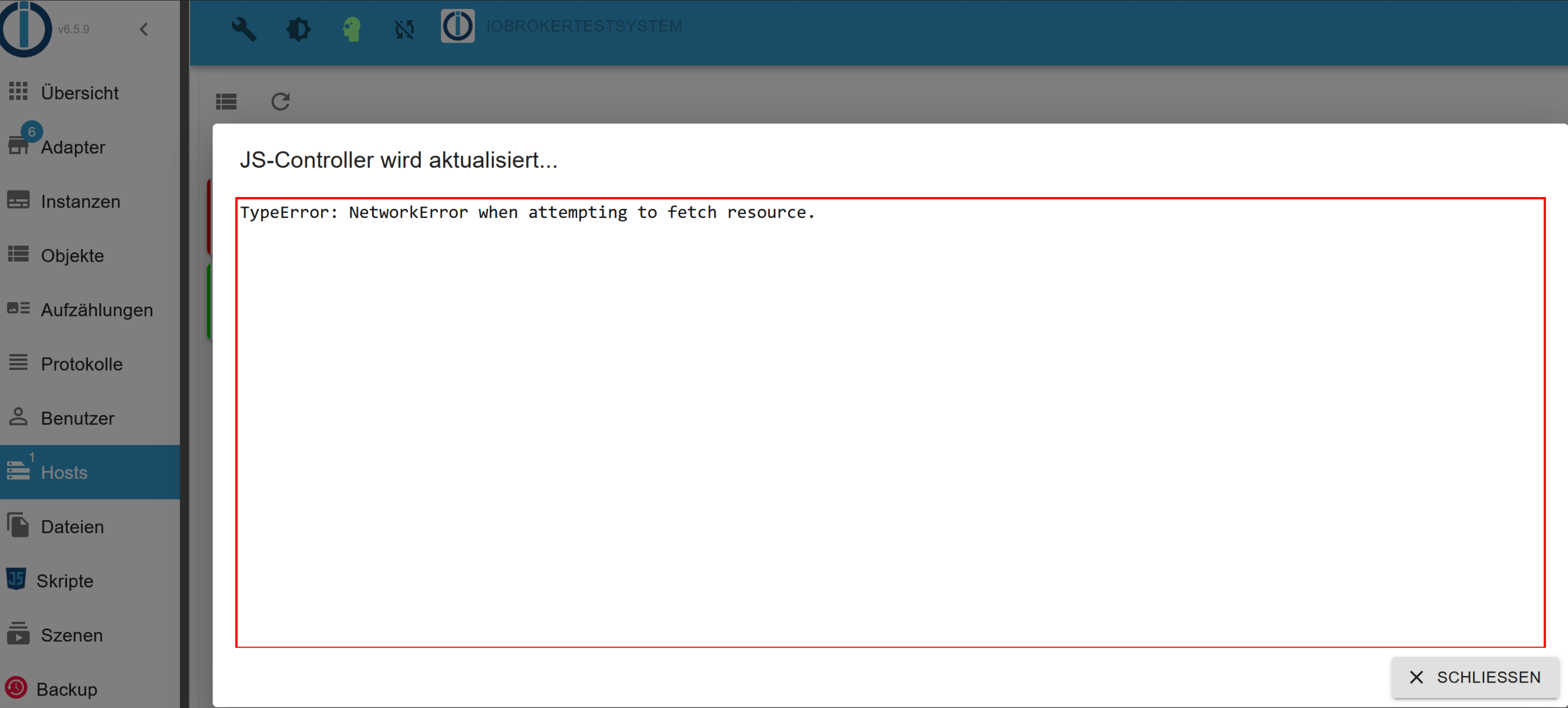 Updating js-controller 5.x on Slave over admin "TypeError: Network Error when attempting to ...