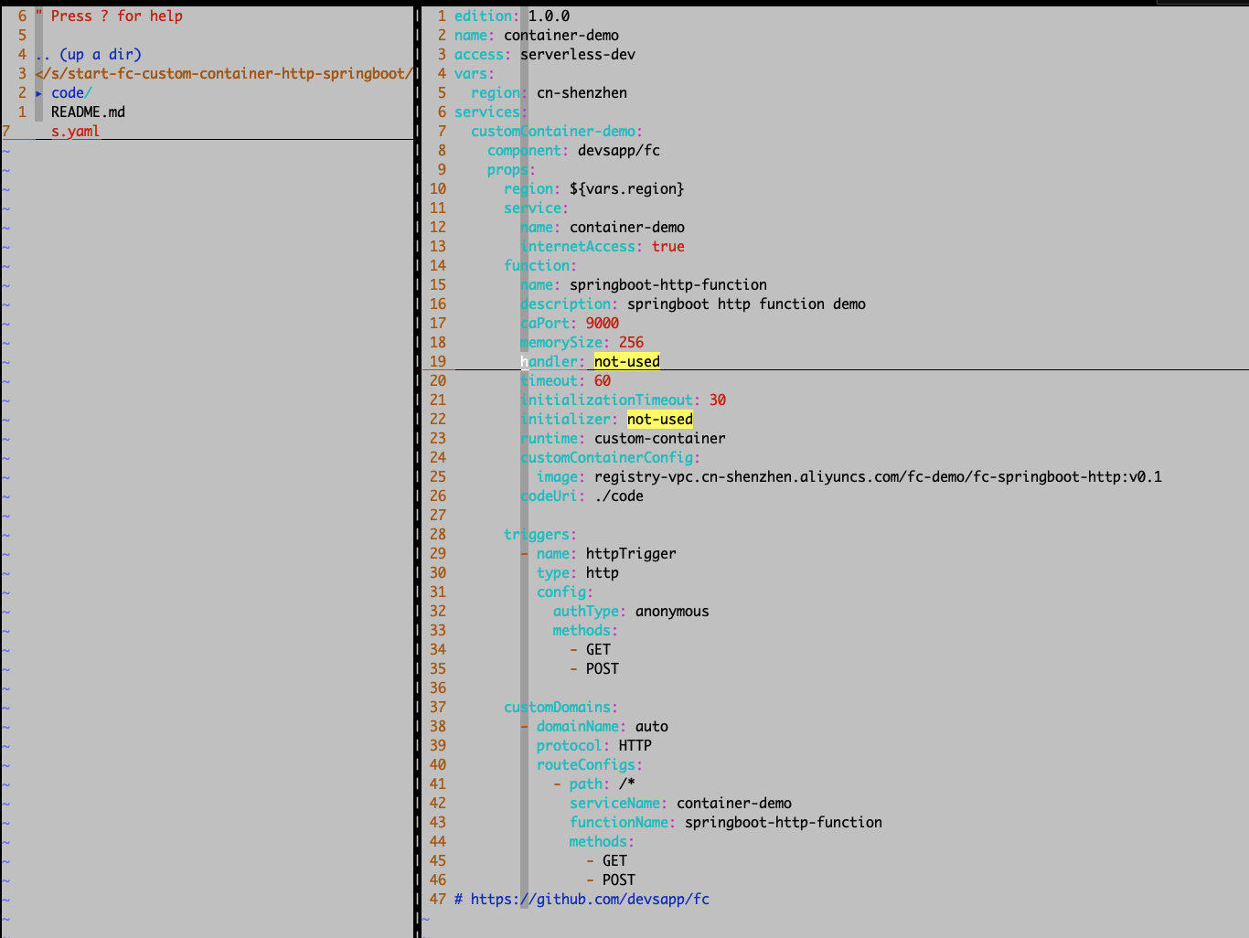custom-container springboot示例无需handler和initializer · Issue #378 · devsapp/fc · GitHub