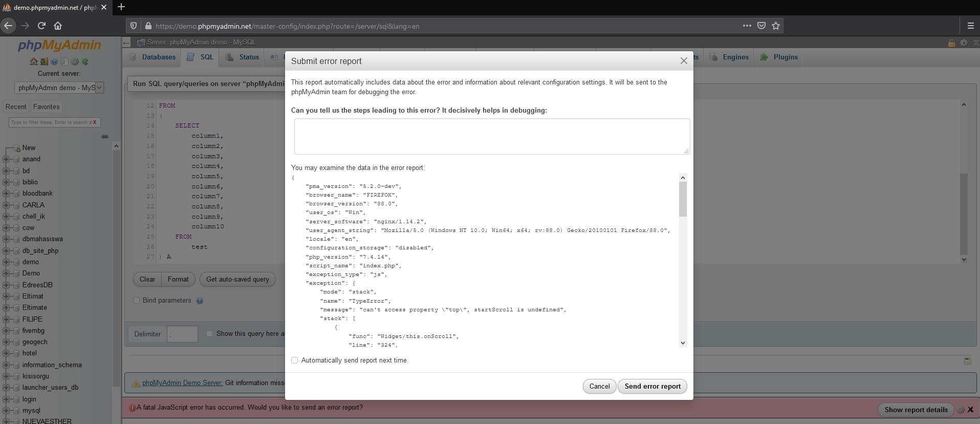 startScroll is undefined · Issue #16793 · phpmyadmin/phpmyadmin · GitHub