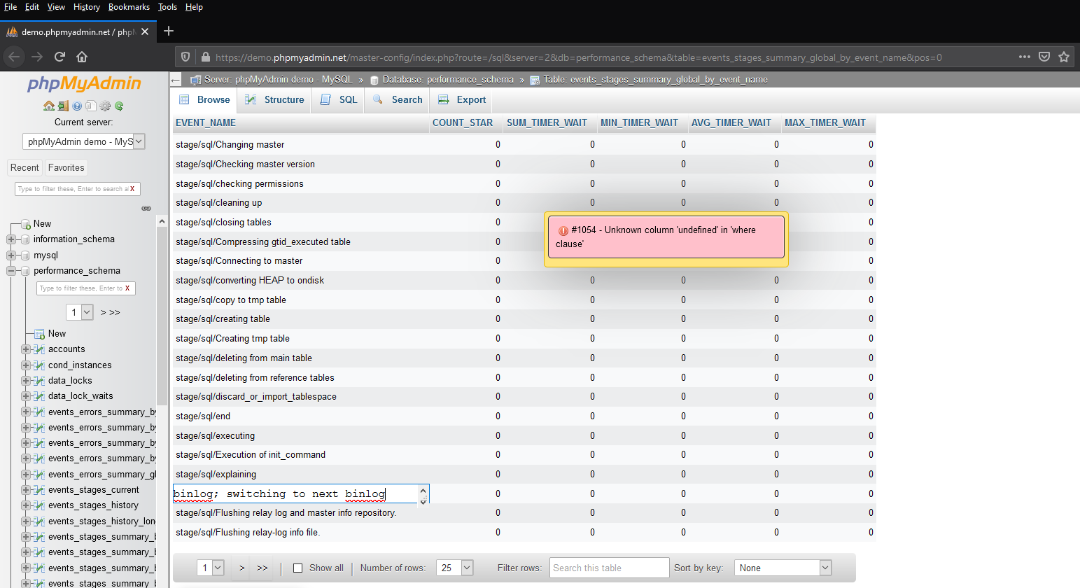 Unknown column 'undefined' in 'where clause' · Issue #16815 · phpmyadmin/phpmyadmin · GitHub