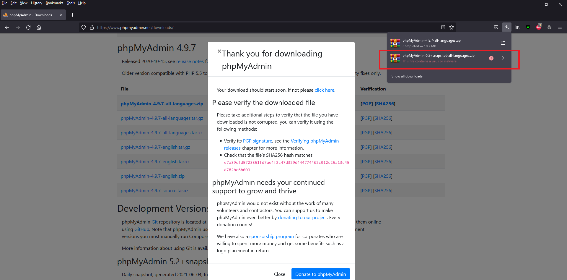 phpMyAdmin-5.2+snapshot-all-languages.zip seen as virus · Issue #16943 · phpmyadmin/phpmyadmin ...