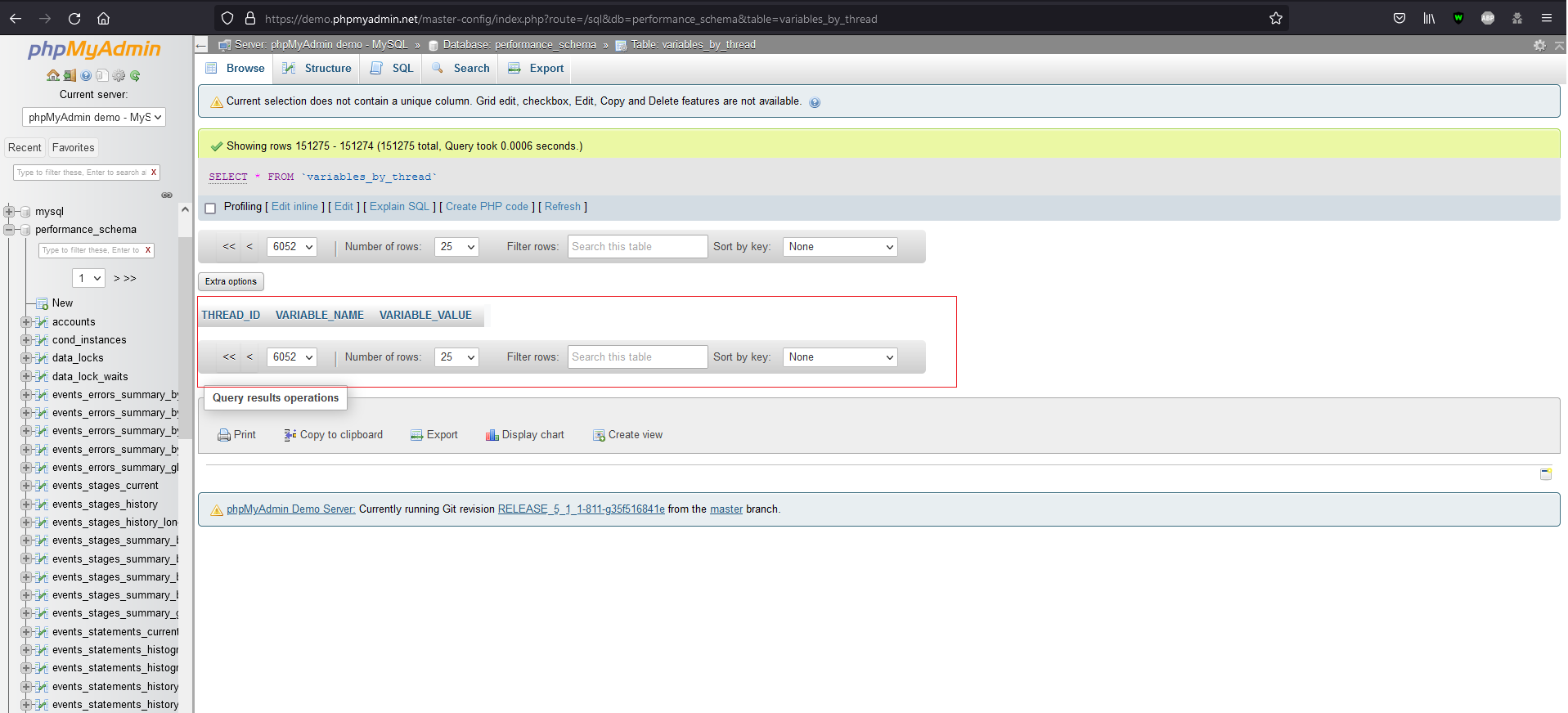 Pagination doesn't work as expected for performance_schema database · Issue #16962 · phpmyadmin ...