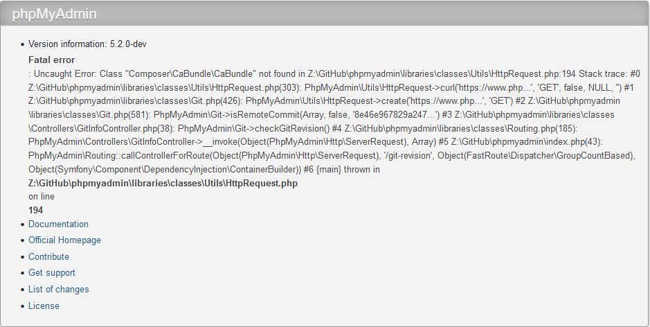 Issue With Cabundle Not Installed When Using Git · Issue 17151 · Phpmyadminphpmyadmin · Github 0448