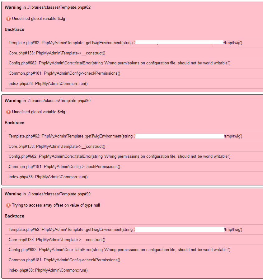Multiple PHP warnings when removing twig folder · Issue #17531 · phpmyadmin/phpmyadmin · GitHub