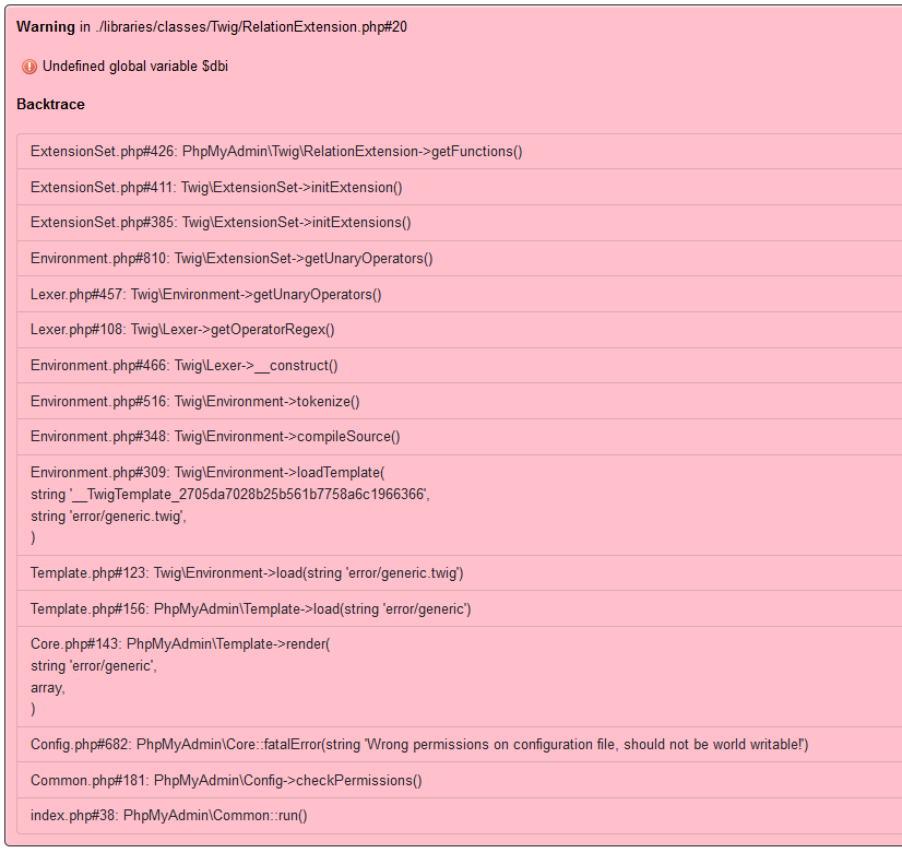 Multiple PHP warnings when removing twig folder · Issue #17531 · phpmyadmin/phpmyadmin · GitHub