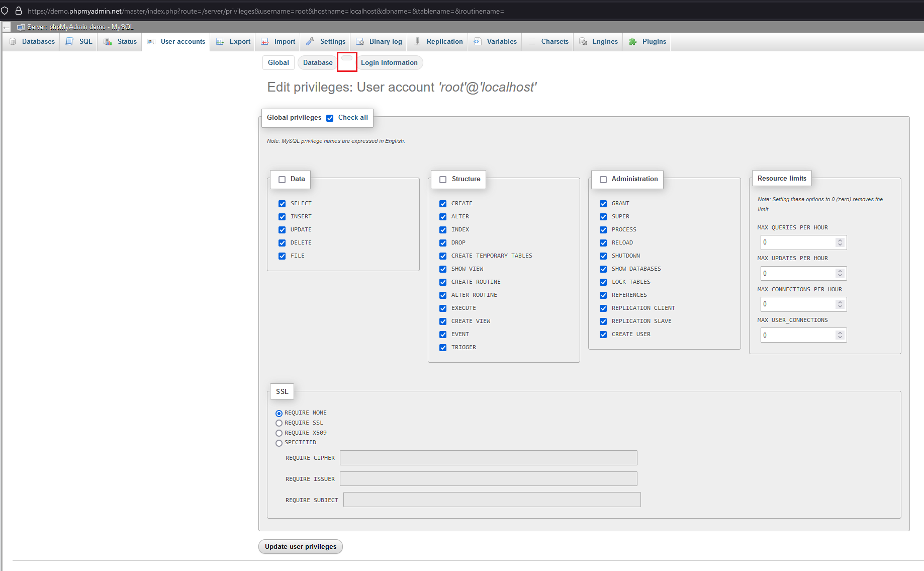 Change password nav link is missing · Issue #17598 · phpmyadmin/phpmyadmin · GitHub