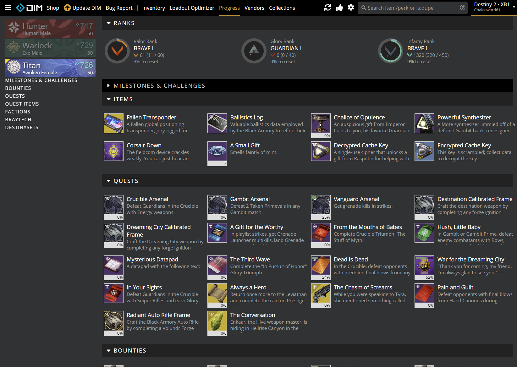 Change to Progress tab · Issue #3892 · DestinyItemManager/DIM · GitHub