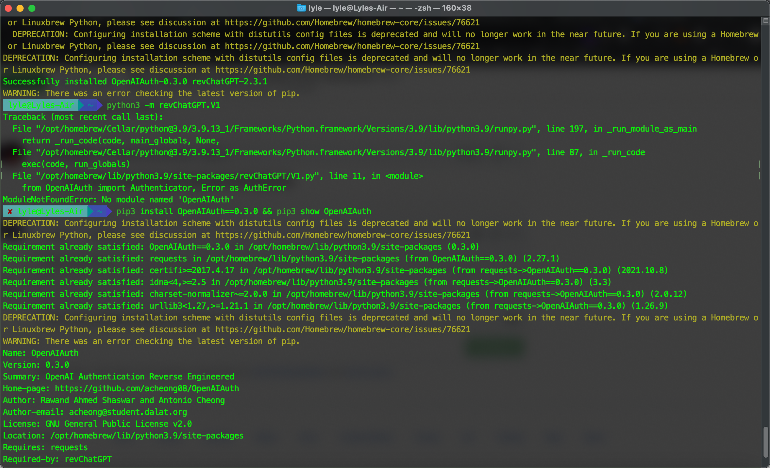 [Bug]: ModuleNotFoundError: No module named 'OpenAIAuth' · Issue #809 ...