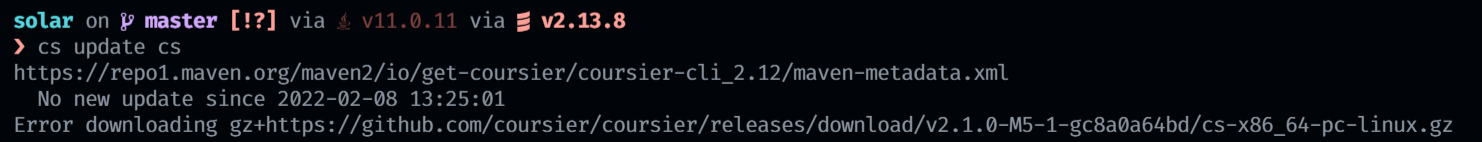 cs update fails with download error · Issue #2362 · coursier/coursier · GitHub