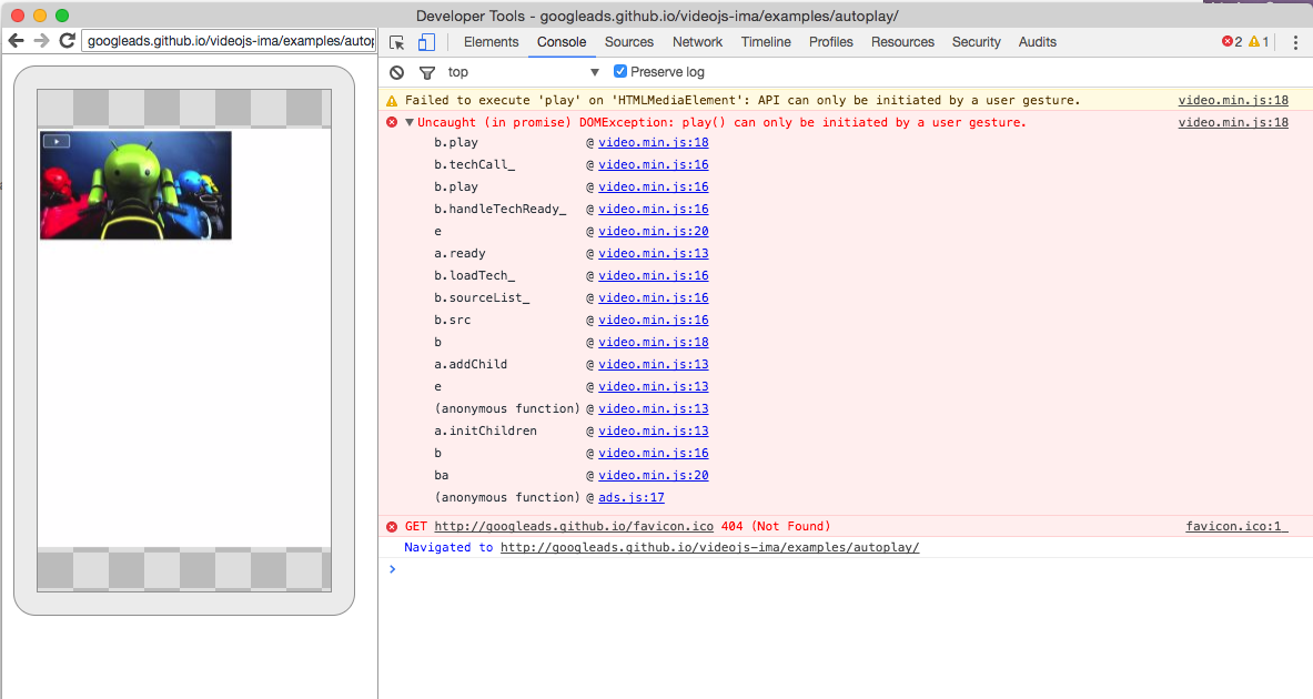 Preroll fails on Android stock browser · Issue #438 · googleads/videojs-ima · GitHub