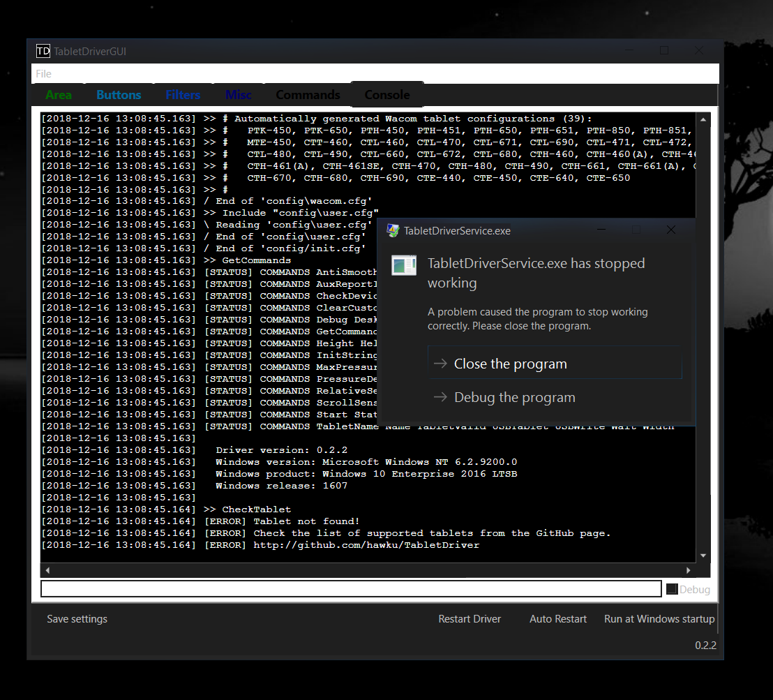 TabletDriverService.exe has stopped working · Issue #305 · hawku/TabletDriver · GitHub
