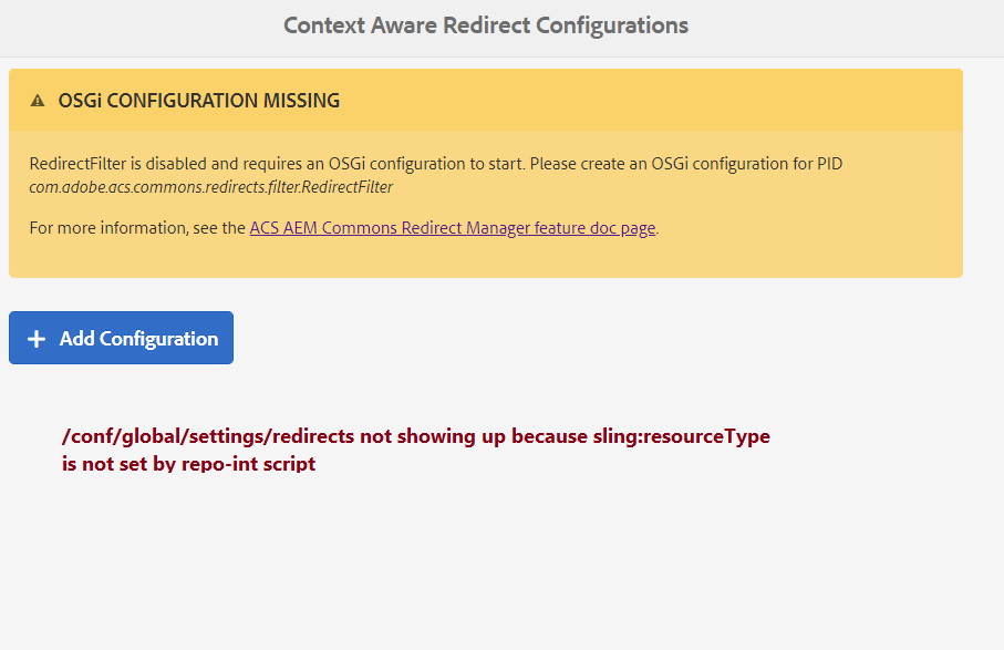 Redirect Manager: Default CaConfig Configuration not showing up · Issue #2645 · Adobe-Consulting ...