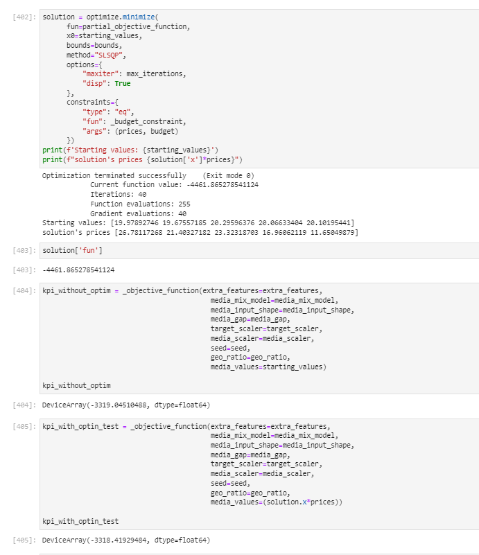 Discrepancy in the budget optimization's solution and objective_function · google lightweight ...