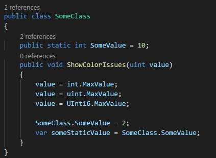 Built-in types and class names should be a different color in ...