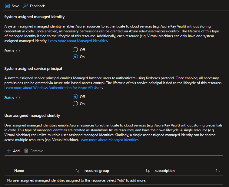 Azurerm Mssql Managed Instance Unable To Configure [system Assigned Service Principal] Option