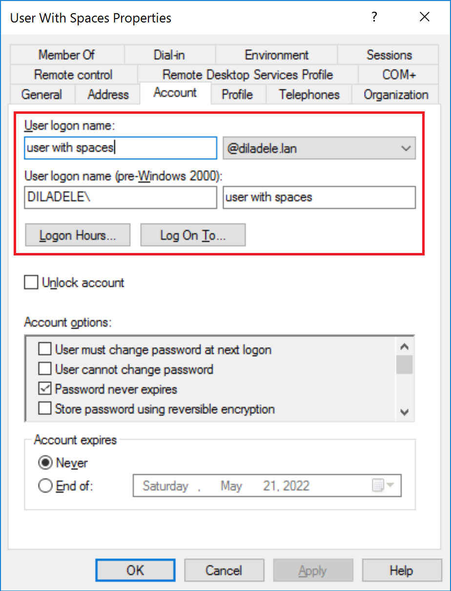 A user name with "white spaces" logon name is shown incorrectly in Admin UI / Real Time activity ...