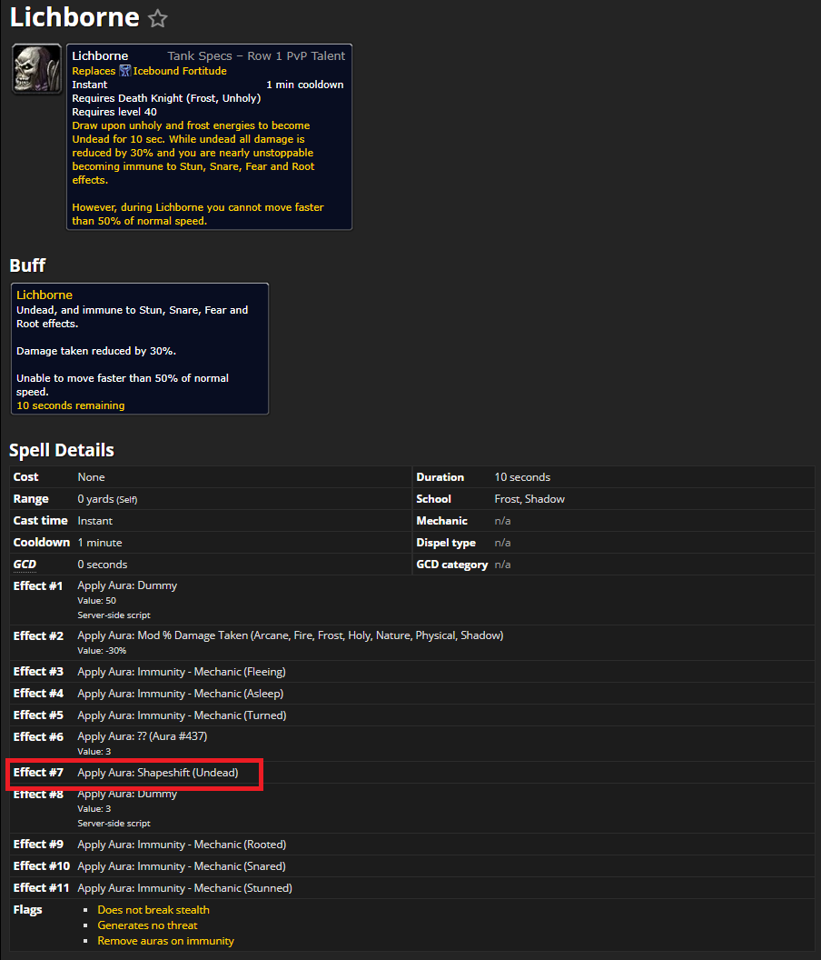 Lichborne is a shapeshift effect and is cancelled by using Mounts/Soulshape etc · Issue #446 ...